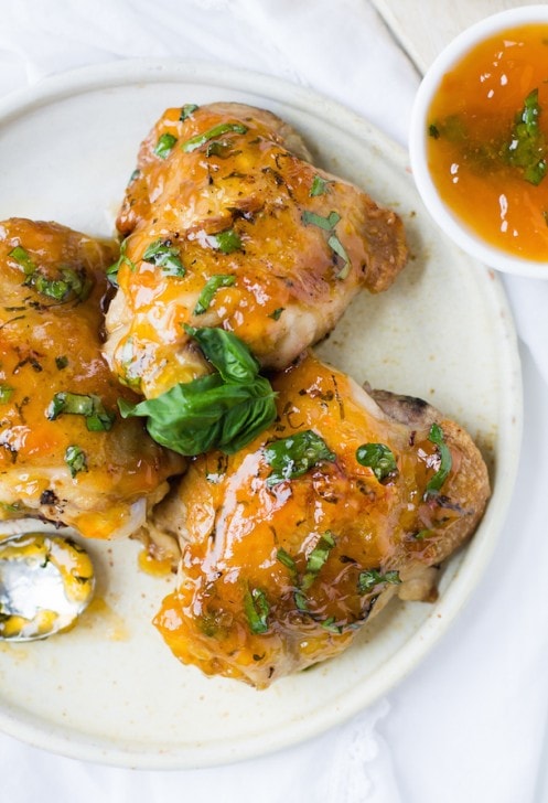 Sticky Chicken Thighs with Apricot Glaze • Heartbeet Kitchen
