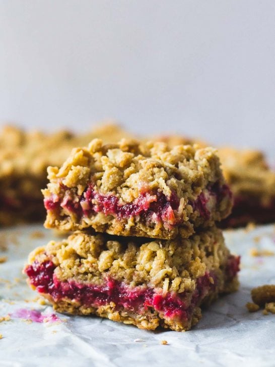 Gluten-Free Raspberry Rhubarb Crumble Bars | Heartbeet Kitchen