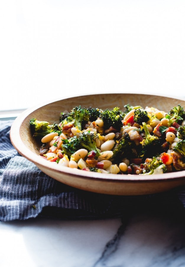 Great Northern Beans Recipe with Roasted Broccoli and Bacon