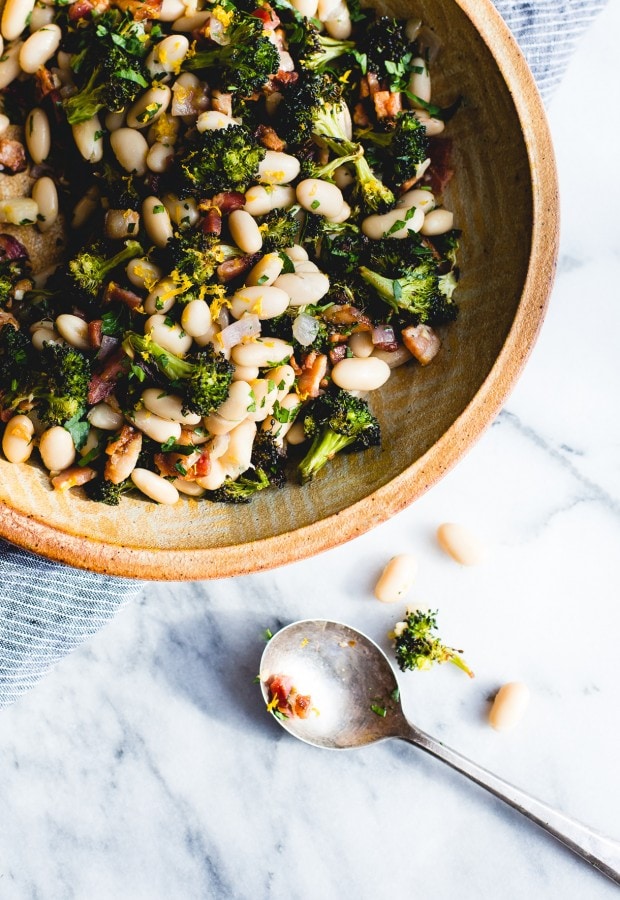 Great Northern Beans Recipe with Roasted Broccoli and Bacon