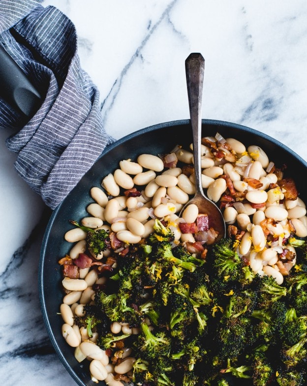 Great Northern Beans Recipe with Roasted Broccoli and Bacon