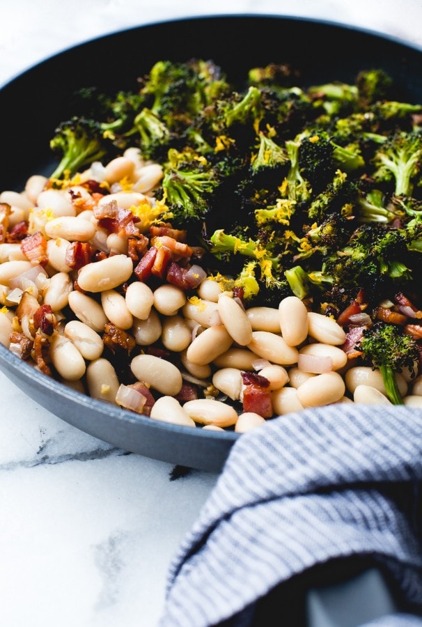 Great Northern Beans Recipe with Roasted Broccoli and Bacon