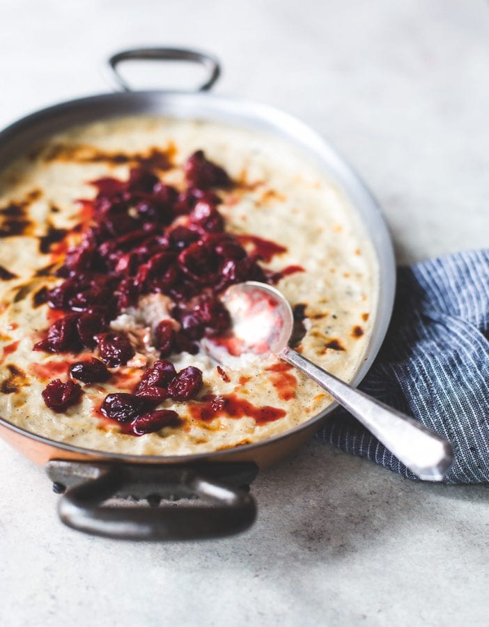Creamy Baked Rice Pudding with Tart Cherries