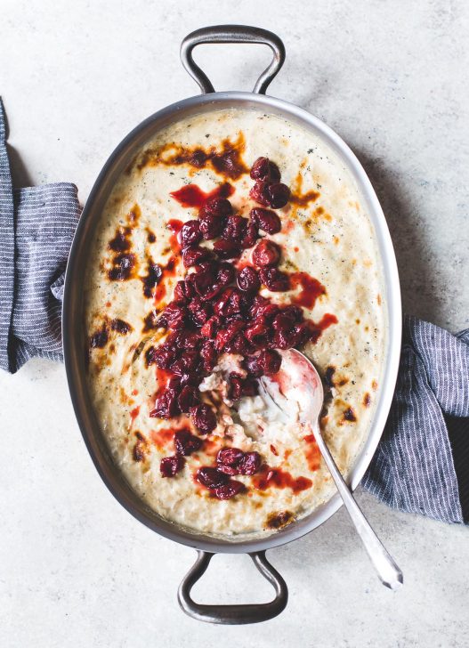 Creamy Baked Rice Pudding with Tart Cherries