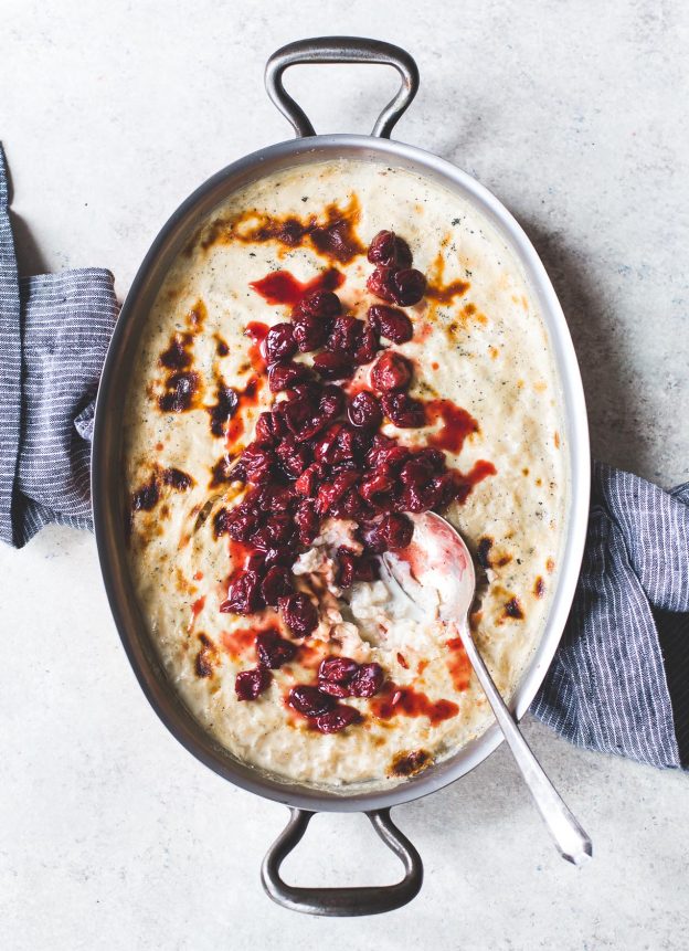 Creamy Baked Rice Pudding with Tart Cherries
