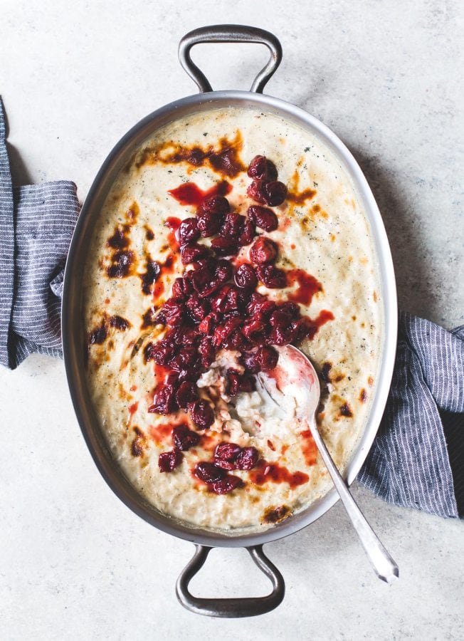 Creamy Baked Rice Pudding with Tart Cherries