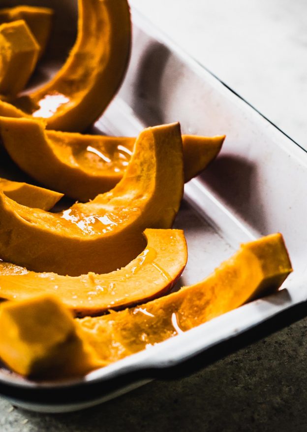Roasted Red Kuri Squash With Tahini Sauce and Kale