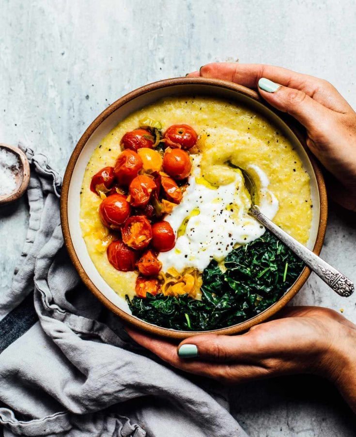 Soft Polenta with Blistered Tomatoes & Kale | Heartbeet Kitchen