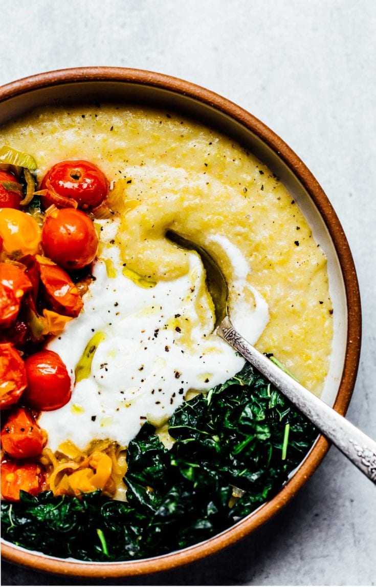 Soft Polenta with Blistered Tomatoes & Kale | Heartbeet Kitchen