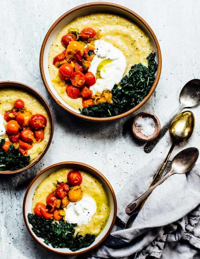Soft Polenta with Blistered Tomatoes & Kale | Heartbeet Kitchen