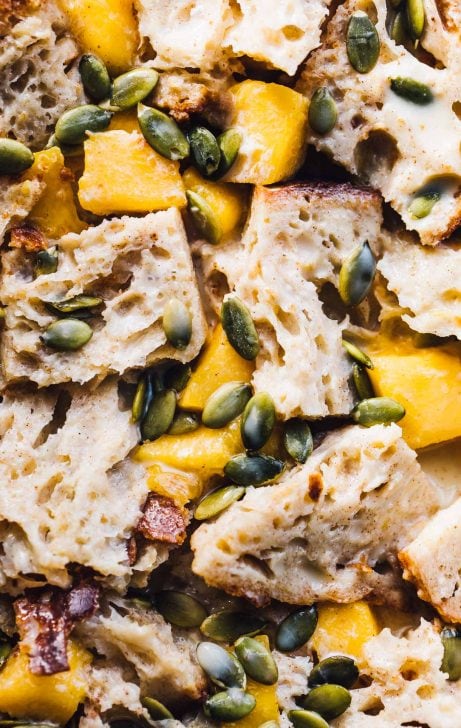 Sourdough Bread Pudding with Mango and Pepitas • Heartbeet Kitchen