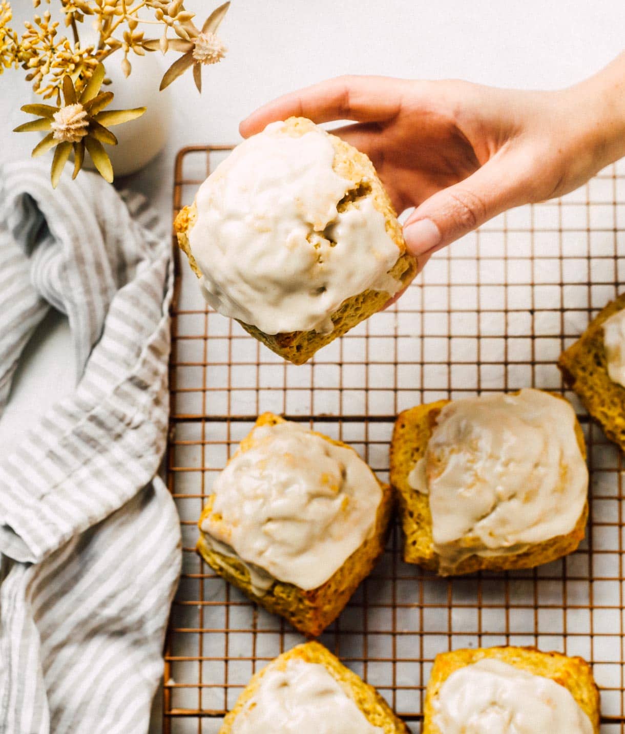 Flaky Sourdough Discard Pumpkin Scones with Maple Glaze