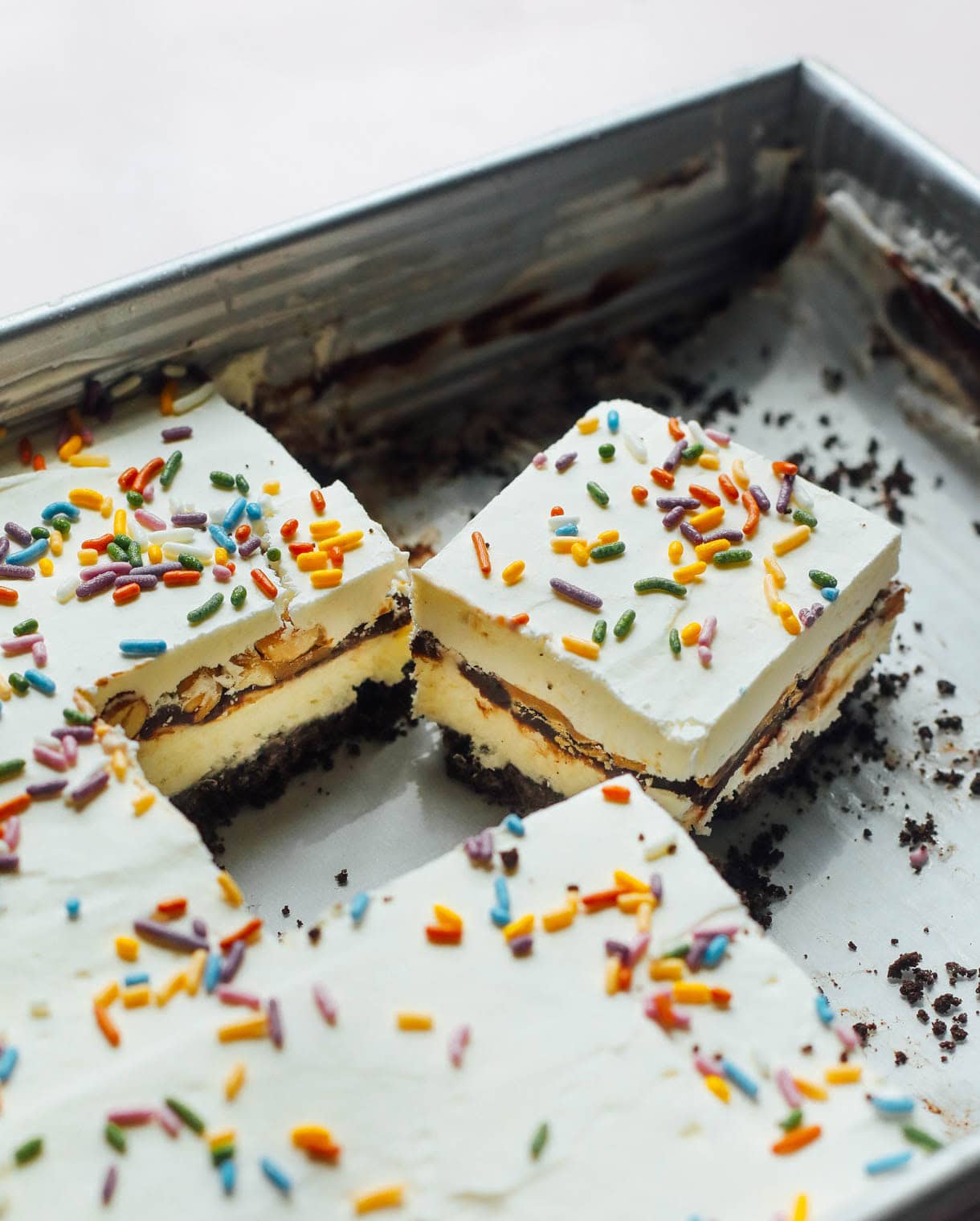 Peanut-y Hot Fudge Ice Cream Cake with Oreo Crust (9x13 pan)