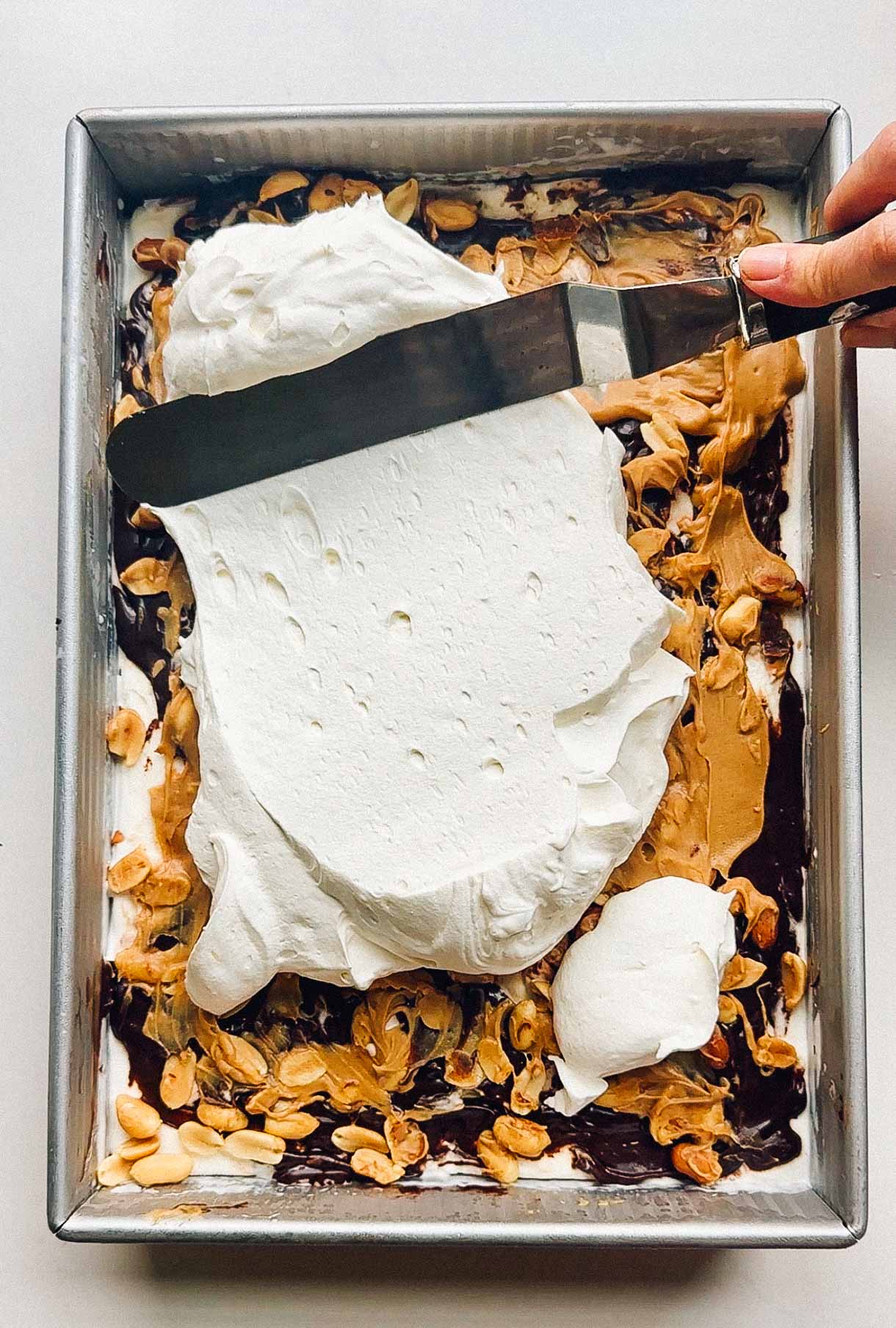 Peanut-y Hot Fudge Ice Cream Cake with Oreo Crust (9x13 pan)